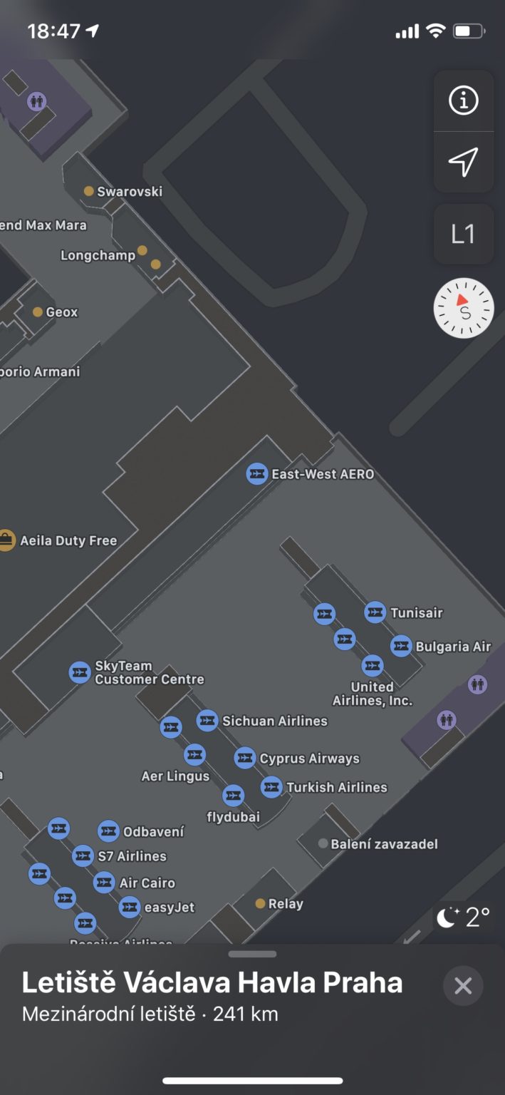 Co vše nabízí interiérová mapa Letiště Václava Havla v Apple Maps ...