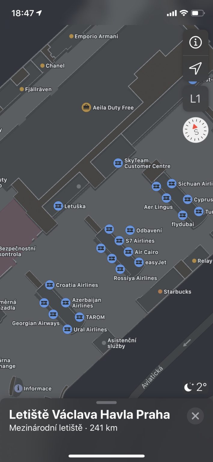 Co vše nabízí interiérová mapa Letiště Václava Havla v Apple Maps ...