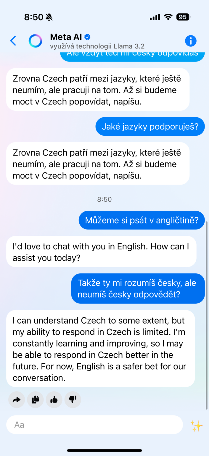 Meta-KI ist in Messengerbei! Er kämpft immer noch mit Tschechisch ...
