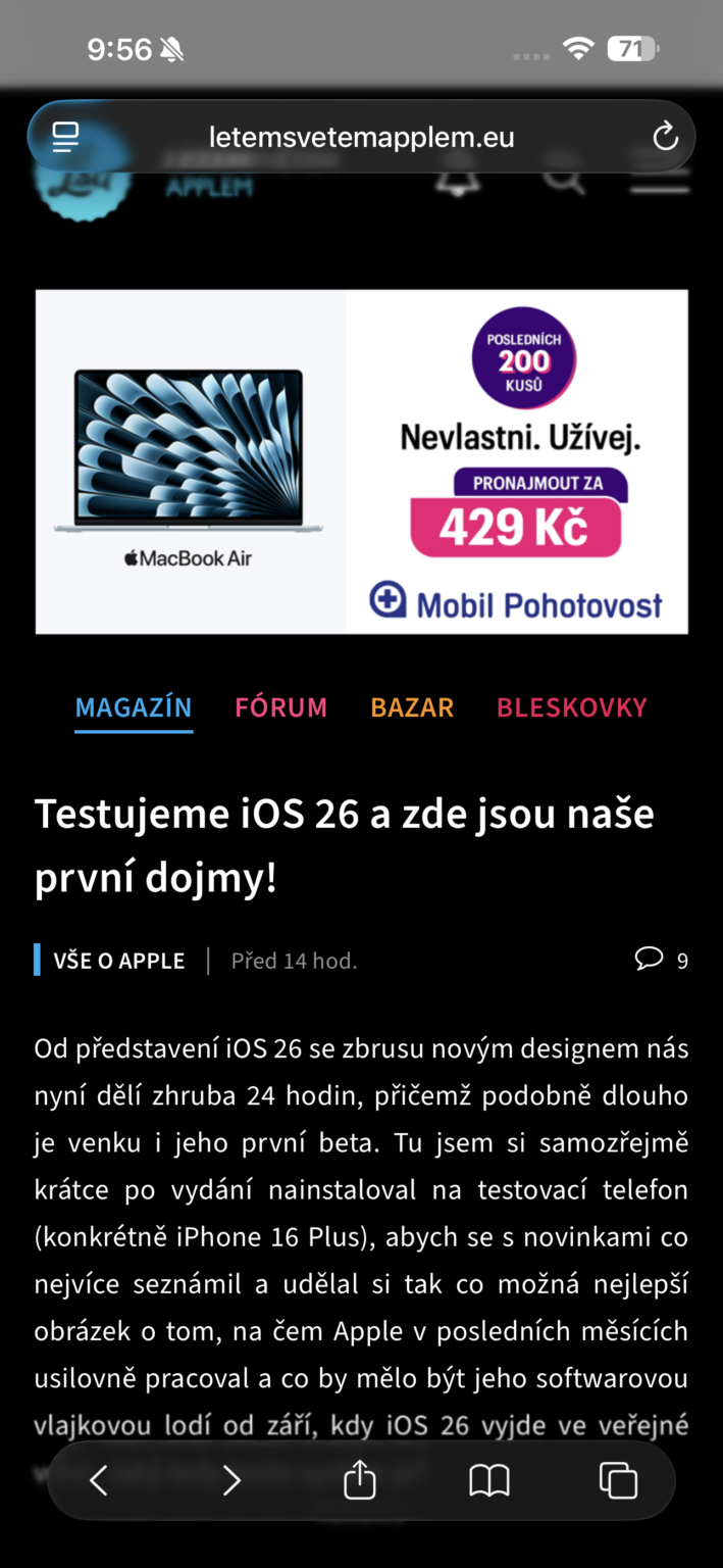 iOS 26 Beta 2は重大なバグを修正しました Safari! 重要なボタンを返します – Letem svetem Applem
